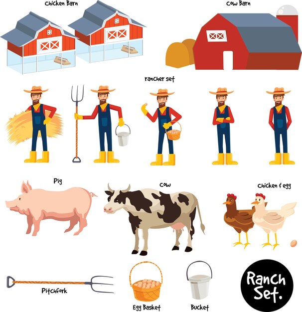 Vibrant Farmstead Scenes with Farmers, Animals, and Rustic Barns ...