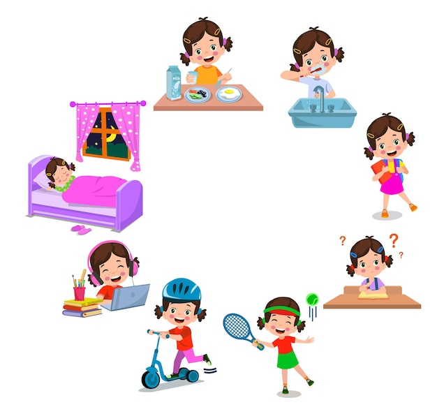 Playful Girl's Daily Routine: Breakfast, School, and Fun Activities ...
