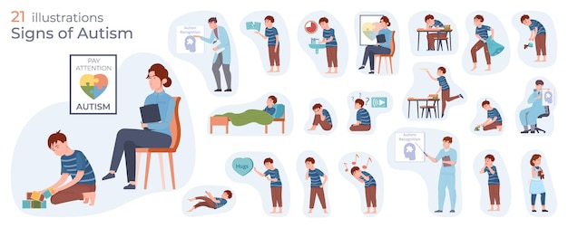 Diverse Collection of Illustrations Depicting Signs of Autism | Jiffy ...