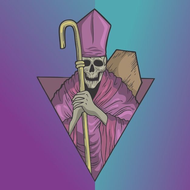 Skull Wearing Bishop's Mitre Holding Crosier in Geometric Shape | Jiffy ...