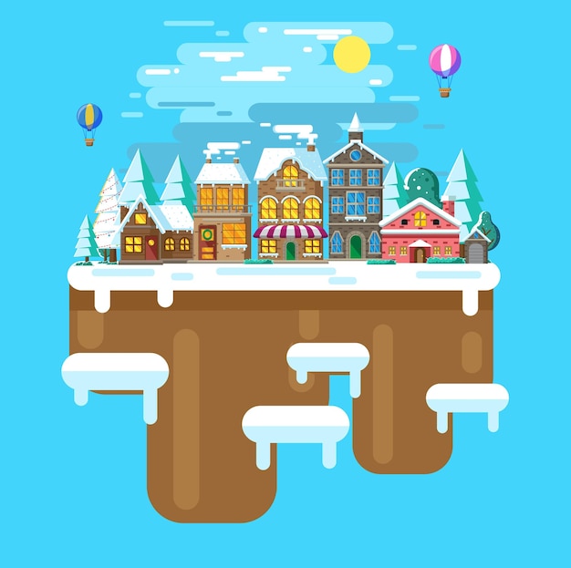 Charming Winter Wonderland Town with Balloons and Snowy Scenery | Jiffy ...