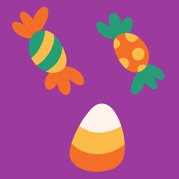 Vibrant Candy Corn and Carrot Shapes on Purple Background | Jiffy Designs