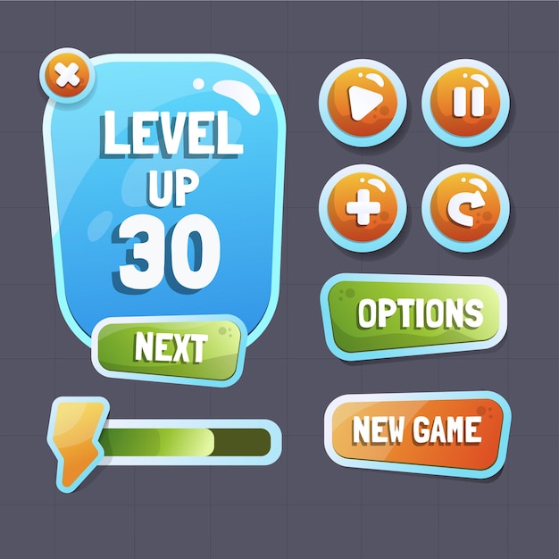 Vibrant Game Level Up Interface with Playful Icons | Jiffy Designs