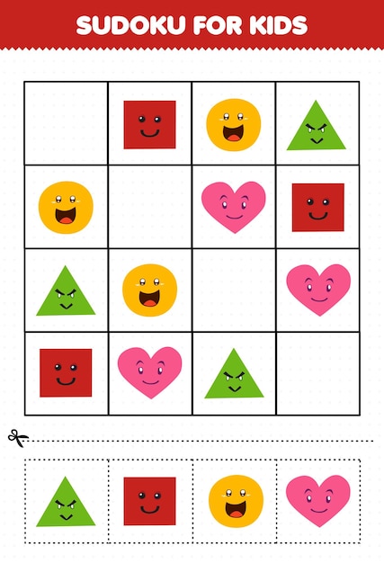 Vibrant Shapes and Emotive Faces in Sudoku for Kids | Jiffy Designs