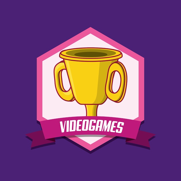 Vibrant Video Game Trophy Emblem on Purple Background | Jiffy Designs