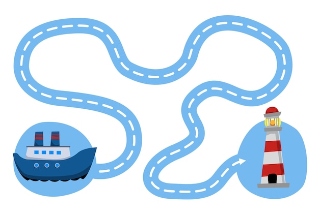 Charming Nautical Collection: Winding Path, Ship, and Lighthouse ...