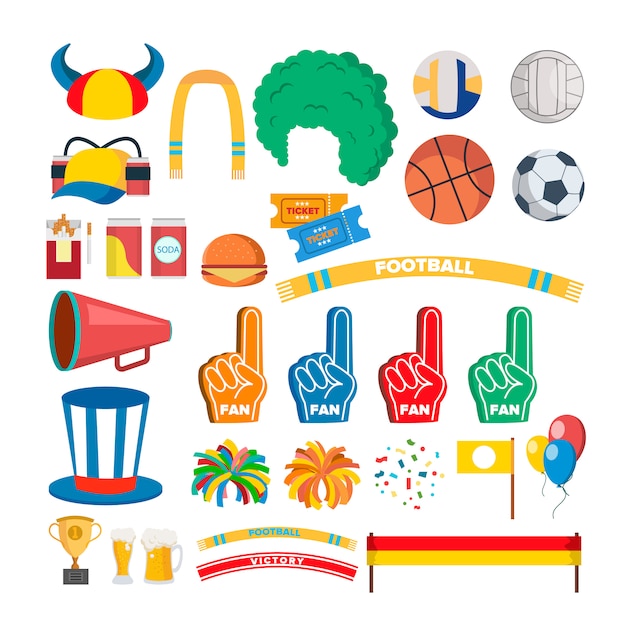 Vibrant Collection of Iconic Sports and Fan Gear Elements | Jiffy Designs