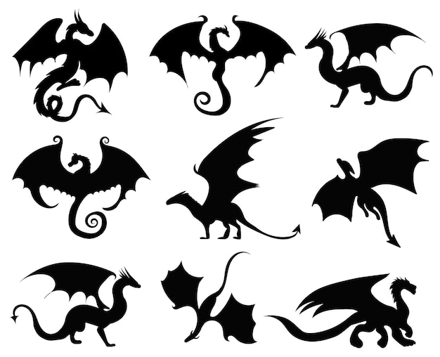 Majestic Winged Beasts: A Silhouetted Showcase of Mythical Dragons ...