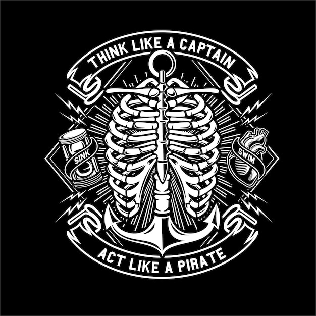 Rebellious Skeleton Emblem with Pirate Motto and Crossed Daggers ...