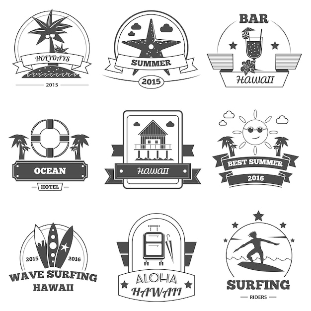 Retro Summer Beach Emblem Collection with Tropical Motifs | Jiffy Designs