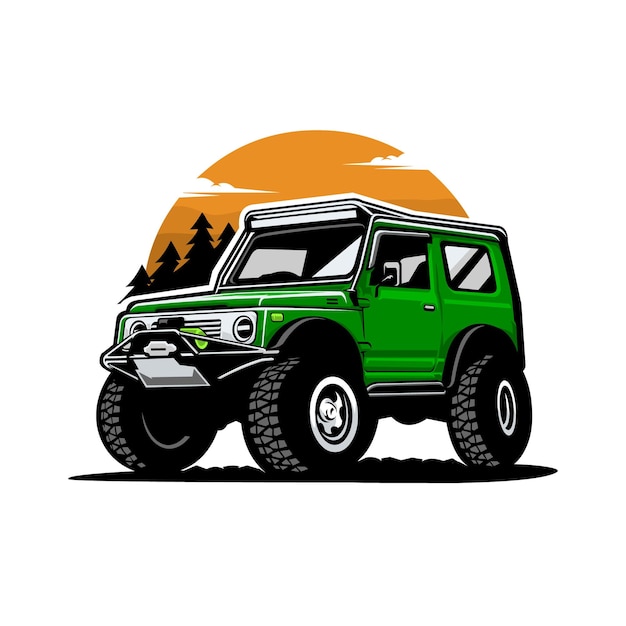 Rugged Green Off-Road Adventure Vehicle Amid Sunset Landscape | Jiffy ...