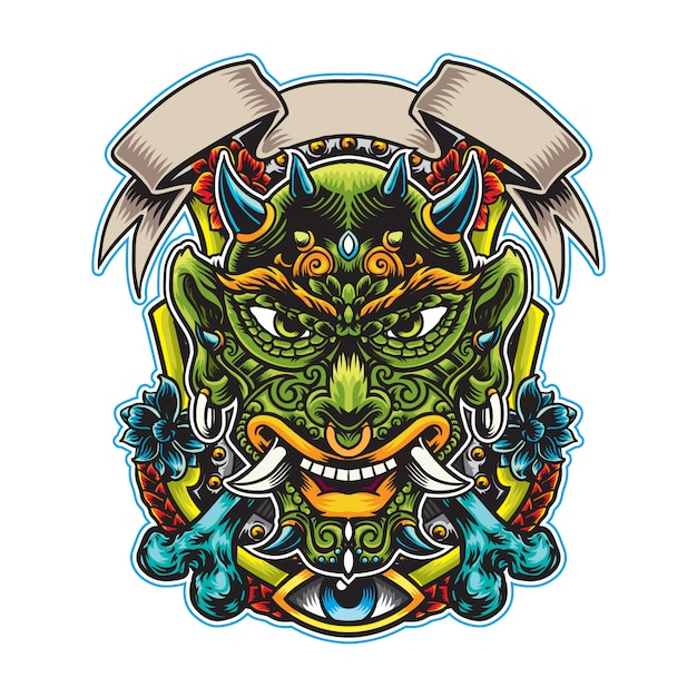 Vibrant Demonic Mask with Ornate Horns and Tribal Designs | Jiffy Designs