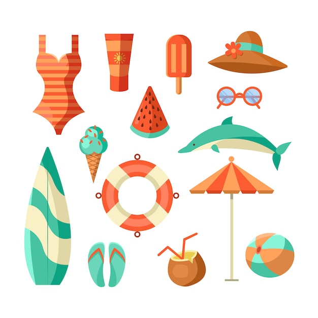 Vibrant Summer Beach Collection with Tropical Fruits and Accessories ...