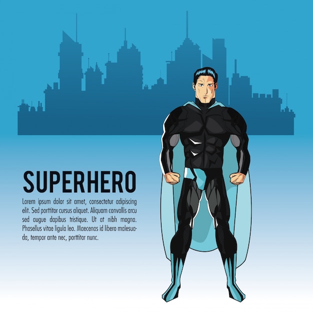 Powerful Superhero Standing Tall Before City Skyline Silhouette | Jiffy ...