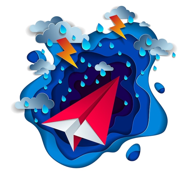 Vibrant Paper Plane Soaring Through Stormy Skies | Jiffy Designs
