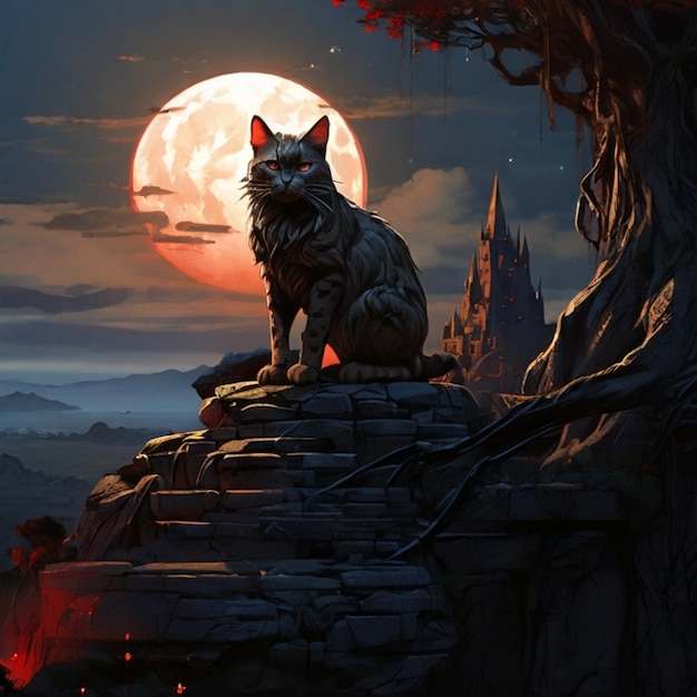 Majestic Feline Guardian Under the Harvest Moon | Jiffy Designs