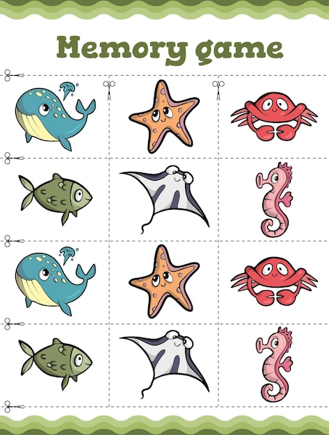Charming Sea Creature Memory Game with Vibrant Illustrations | Jiffy ...