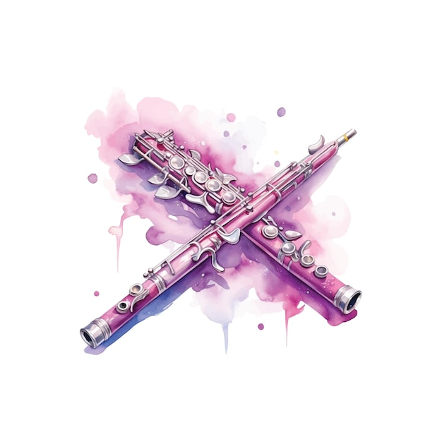 Harmonious Melody: Crossed Flutes in Vibrant Watercolor | Jiffy Designs