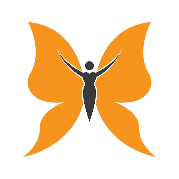 Minimalist Orange Butterfly Icon with Black Silhouette Figure | Jiffy ...