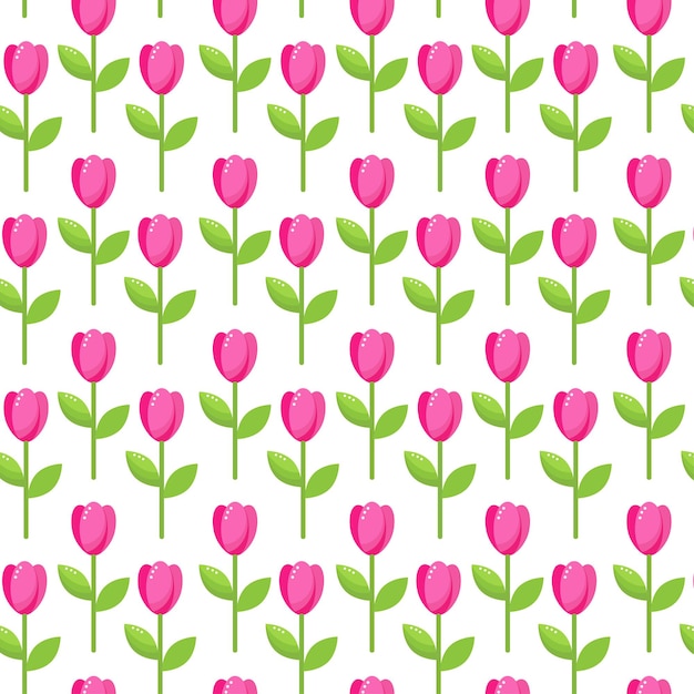 Vibrant Pink Tulip Pattern on White Background | Jiffy Designs