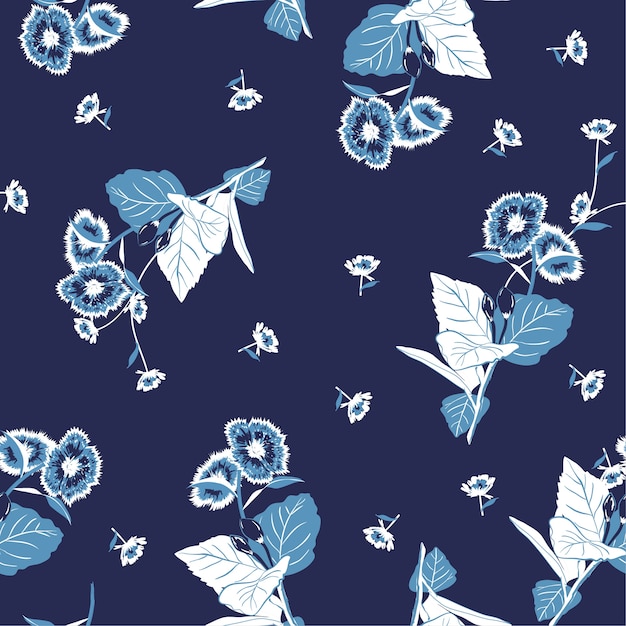 Elegant Blue Floral Pattern with Butterflies on Navy Background | Jiffy ...