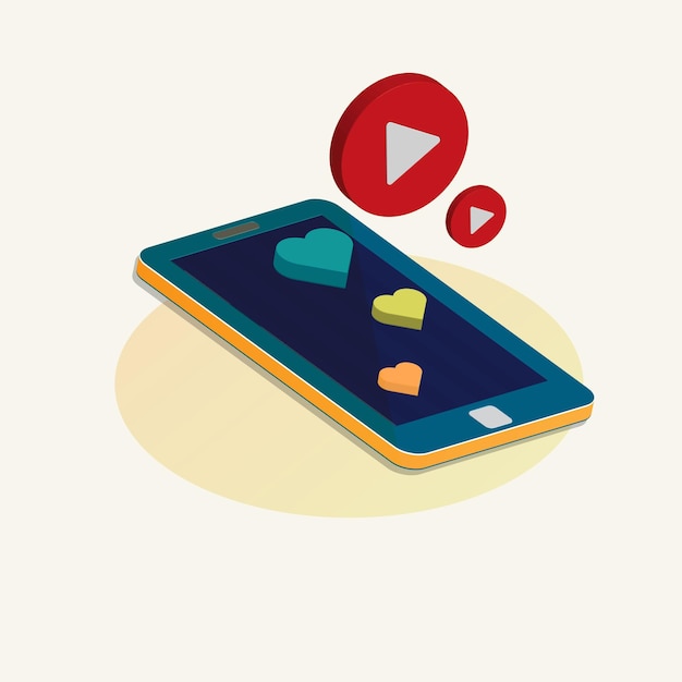 Vibrant mobile device with playful heart icons and video controls | Jiffy Designs
