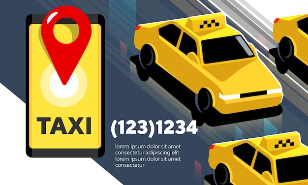 Vibrant Taxi Cab Illustration with Location Marker and Numbers | Jiffy ...