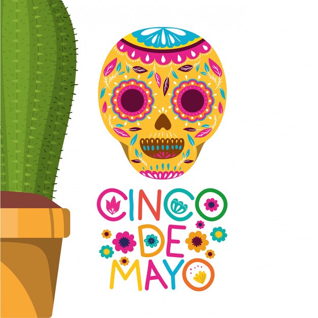 Vibrant Cinco de Mayo Sugar Skull and Cactus Illustration | Jiffy Designs