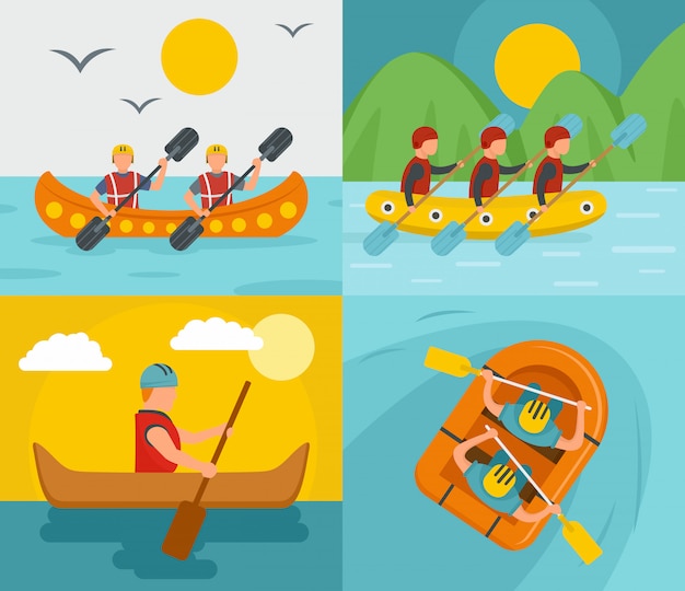Vibrant Outdoor Adventure Icons: Rafting, Kayaking, and Camping ...