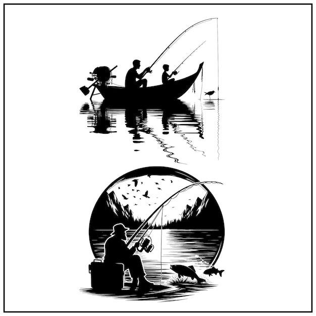 Serene Fishing Scenes: Silhouettes of Anglers on the Water | Jiffy Designs
