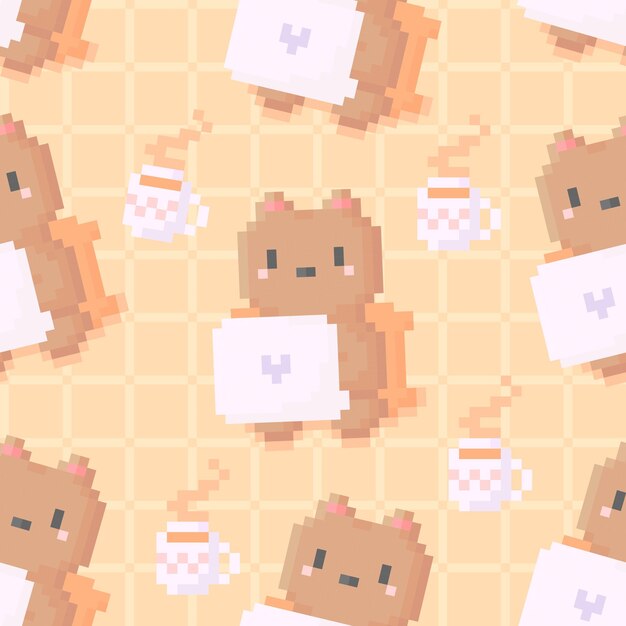 Adorable Pixel Art Teddy Bear and Marshmallow Pattern | Jiffy Designs
