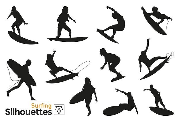 Dynamic Surfing Silhouette Collection with Diverse Poses | Jiffy Designs