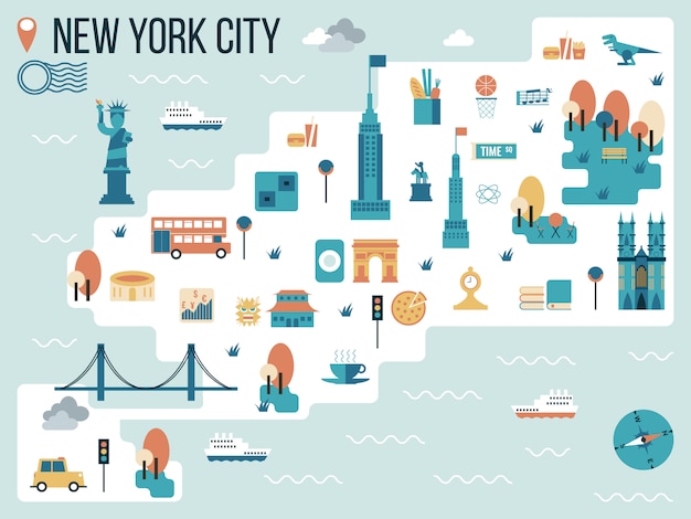 Vibrant Cityscape of New York's Iconic Landmarks and Symbols | Jiffy ...
