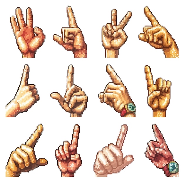 Diverse Pixel Art Hand Gestures for Versatile Designs | Jiffy Designs