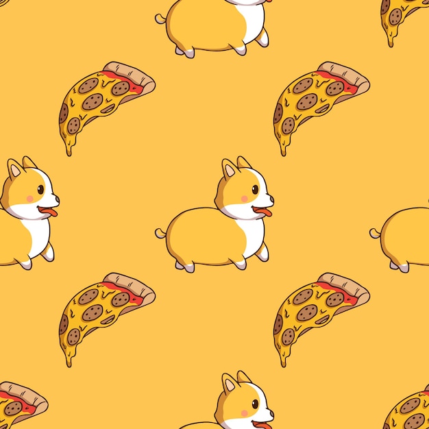 Adorable Corgi Pups and Delectable Pizza Slices in Vibrant Pattern ...