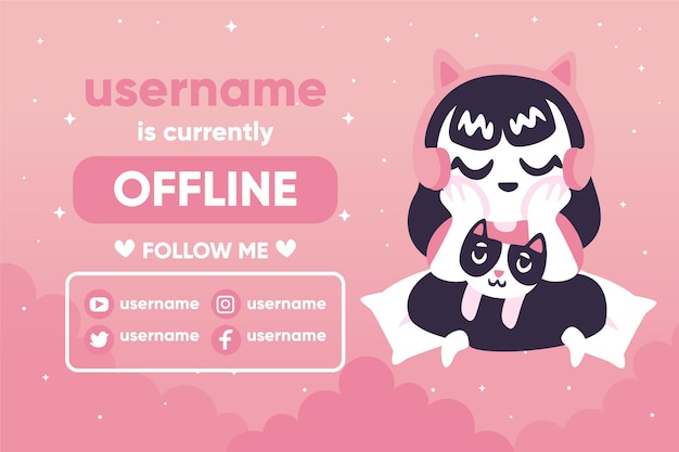 Adorable Panda Twitch Offline Banner with Social Links | Jiffy Designs