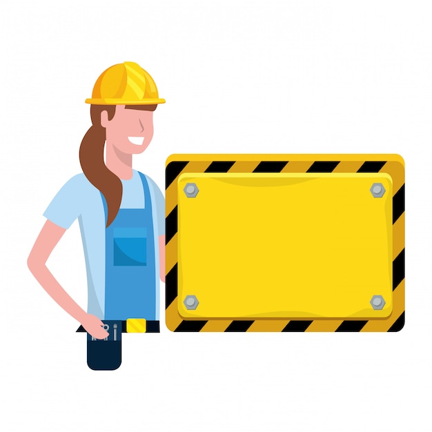 Construction Worker with Blank Warning Sign Illustration | Jiffy Designs