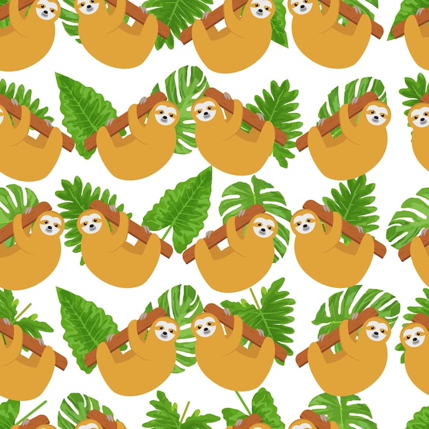 Playful Sloth Parade Amid Lush Tropical Foliage | Jiffy Designs