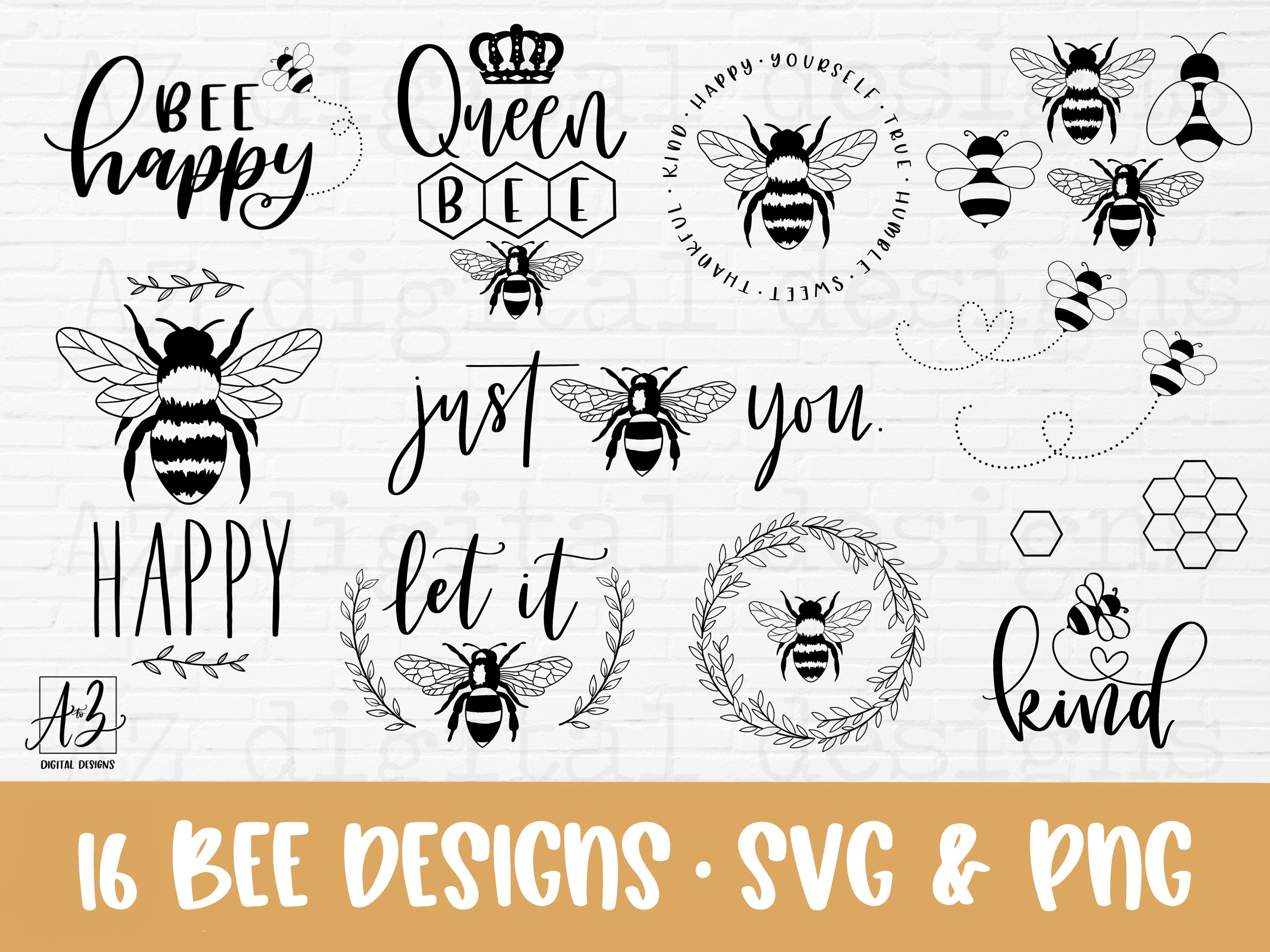 'Bee Happy' and 'Queen Bee' Whimsical Black and White Honeybee ...