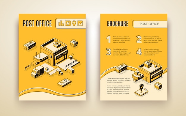 Isometric Post Office Graphics with Brochure Template | Jiffy Designs