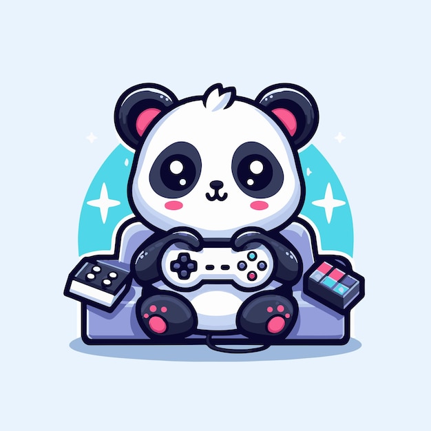 Adorable Panda Gamer Clutching Game Controllers | Jiffy Designs