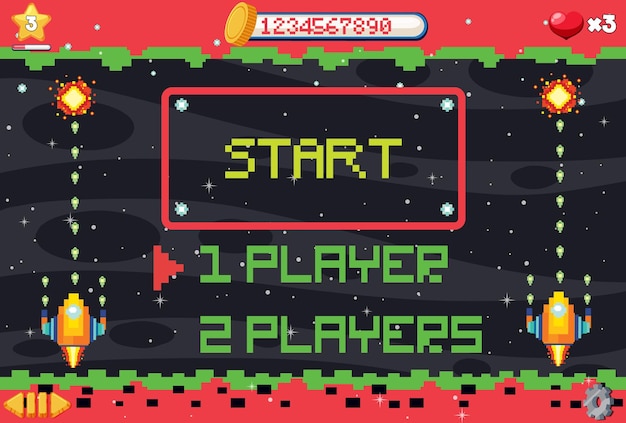 Retro Video Game Start Screen with Player Options | Jiffy Designs