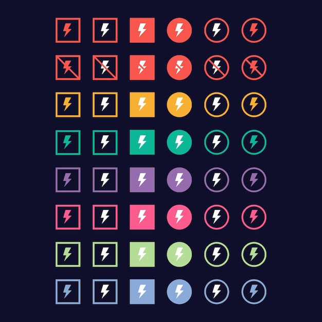 Vibrant Lightning Bolt Icon Collection in Diverse Color Palette | Jiffy ...