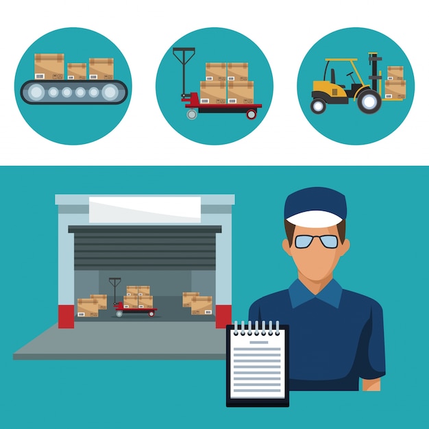 Warehouse Logistics and Delivery Illustration with Worker Icon | Jiffy ...