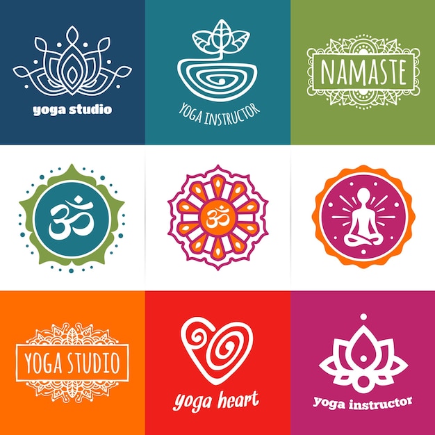 Vibrant Collection of Yoga and Meditation Symbols and Emblems | Jiffy ...