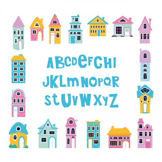 Whimsical Houses Alphabet Illustration with Vibrant Color Palette ...