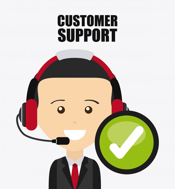 Cartoon Customer Support Representative with Headset and Check Mark ...