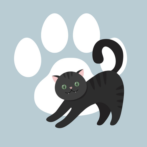 Black Cat Arched Its Back. Vector Flat Illustration. Cartoon Pet ...