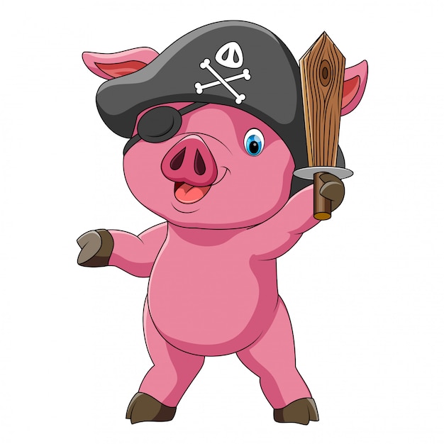 Adorable Pirate Pig Mascot with Eyepatch and Sword | Jiffy Designs