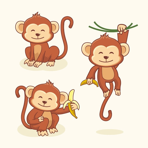 Adorable Monkey Collection with Playful Poses and Tropical Accents ...